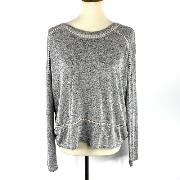 Chelsea & Violet | Tops | Chelsea Violet Grey Crochet Long Sleeve Top ...